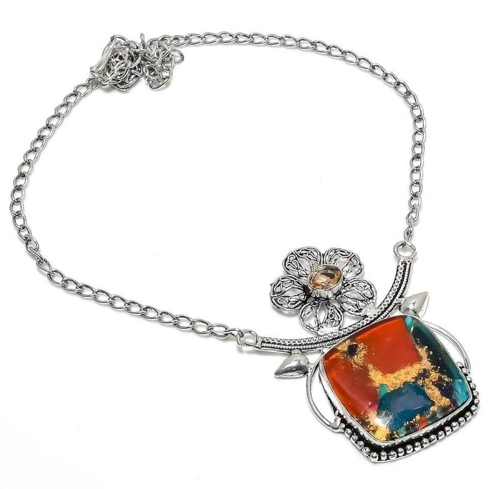 Spiny Oyster, Citrine Gemstone 925 Sterling Silver Jewelry Necklace 18 ...