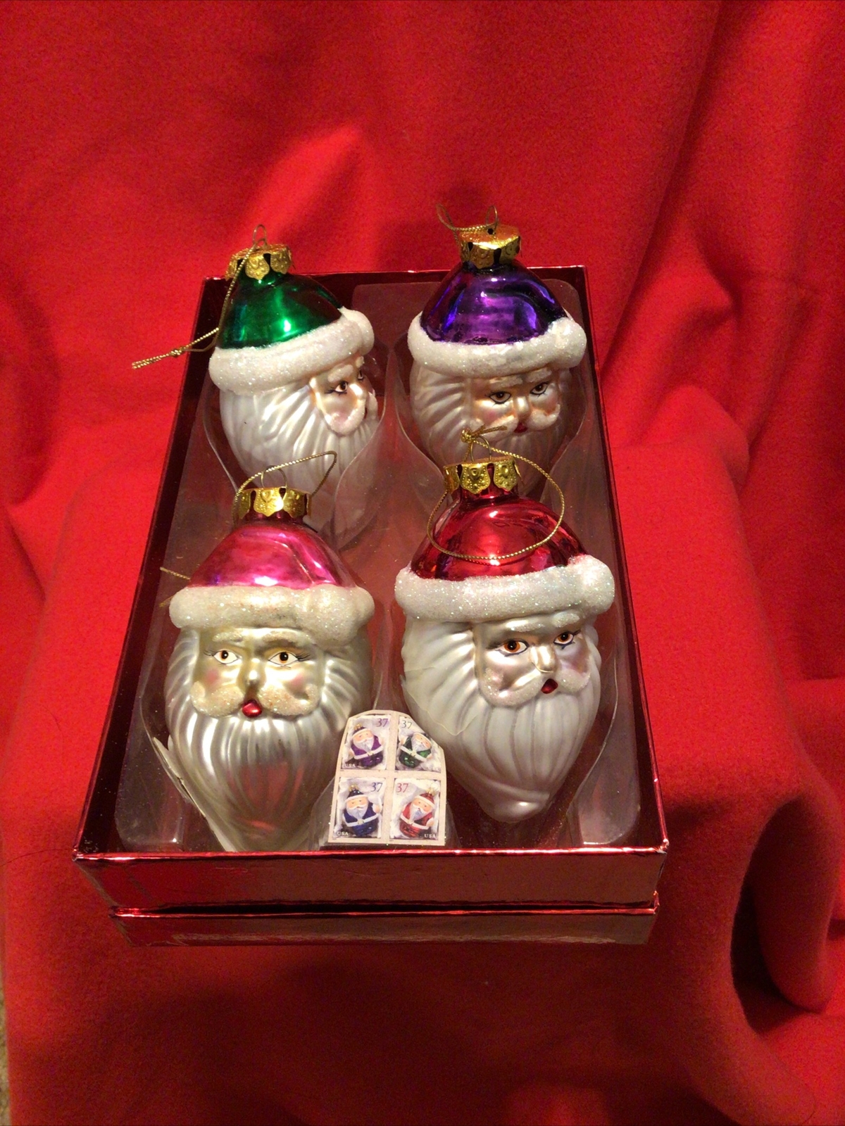 Vintage USPS Glass Christmas Santa Ornaments Set Of 4 | eBay