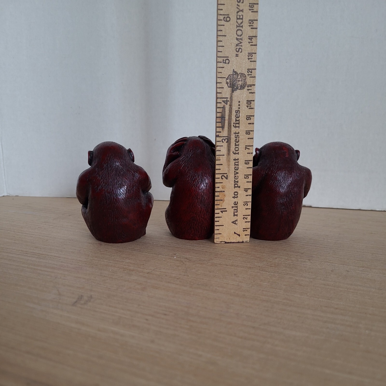 Three Wise Monkey Statues See Hear Speak No Evil set of 3 red resin ...