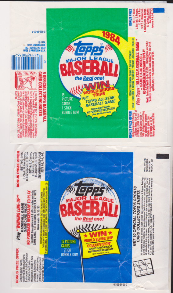FOUR WRAPPERS 1981 & 1982 & 1983 & 1984 Topps Baseball small tears ...