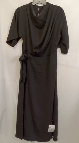 Asos Sheath Dress Womens Size 4 Black Lined Drape Neck Zipper Slit Tie ...