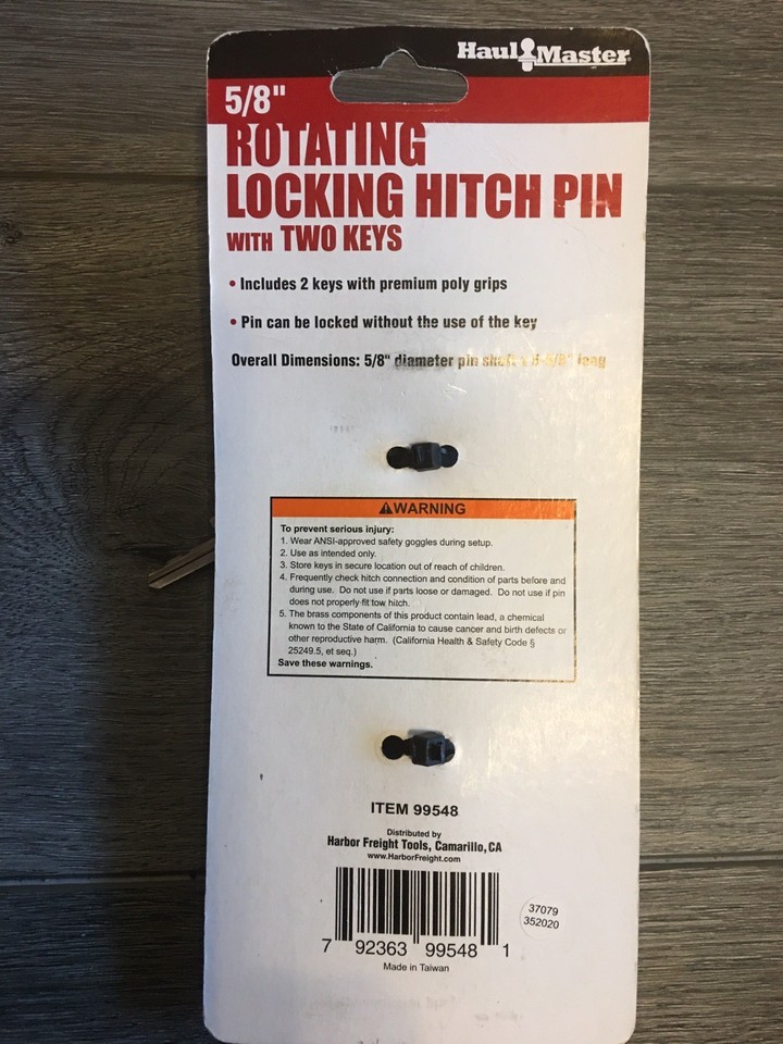 Locking Hitch Pin ~ 5/8 inch Dia. ~ Rotating ~ Class 1 & 2 ~ By Haul ...