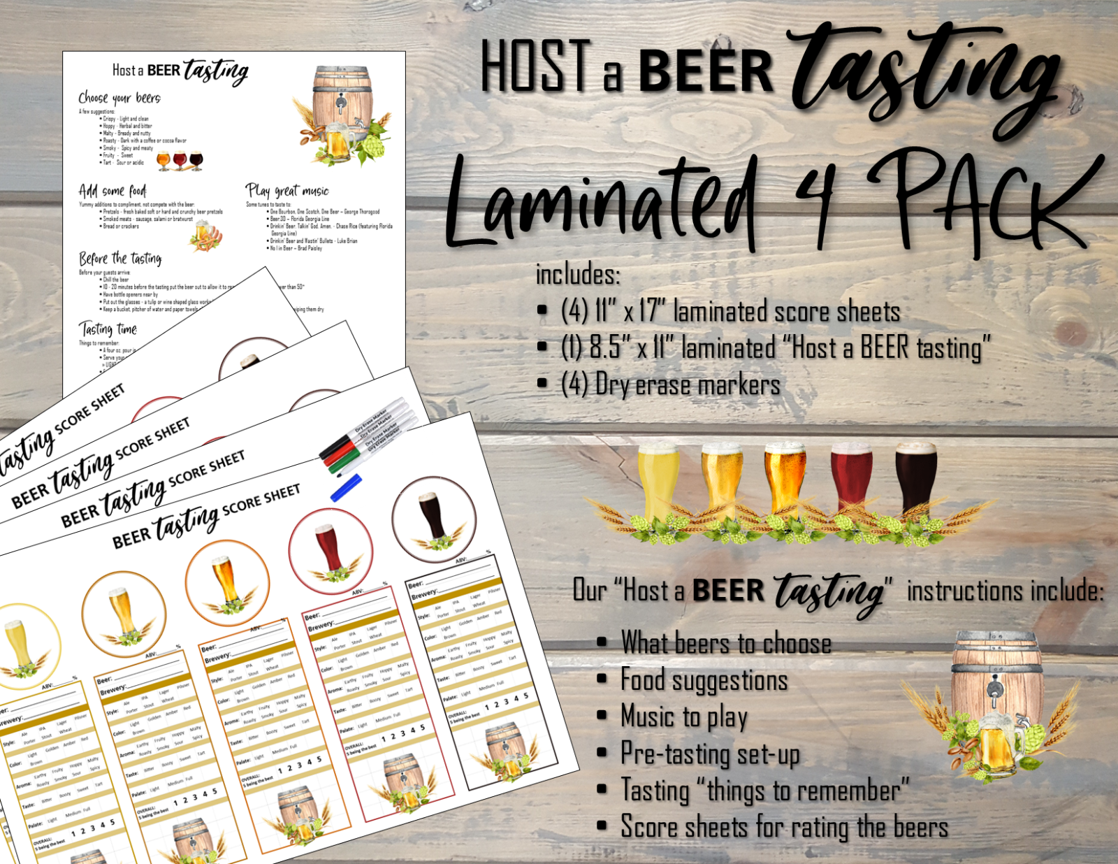 Laminated Beer Tasting Score Card 4 Pack Hosting Tips Craft Beer Rating ...