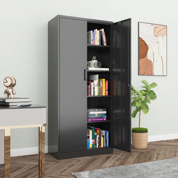 71'' Metal Storage Cabinet 900lb Tall Locking Adjustable Shelves Garage ...