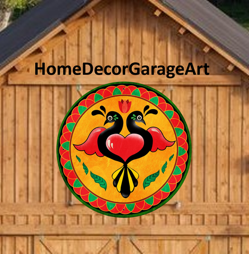 Barn Hex Metal Sign, Love Birds with Heart, Dutch Amish Design, 6 Sizes ...