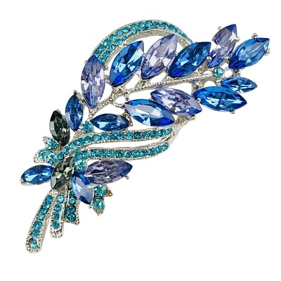 Brooch Wheat Ribbon Blue & Teal Silver Tone Rhinestone Crystals | eBay