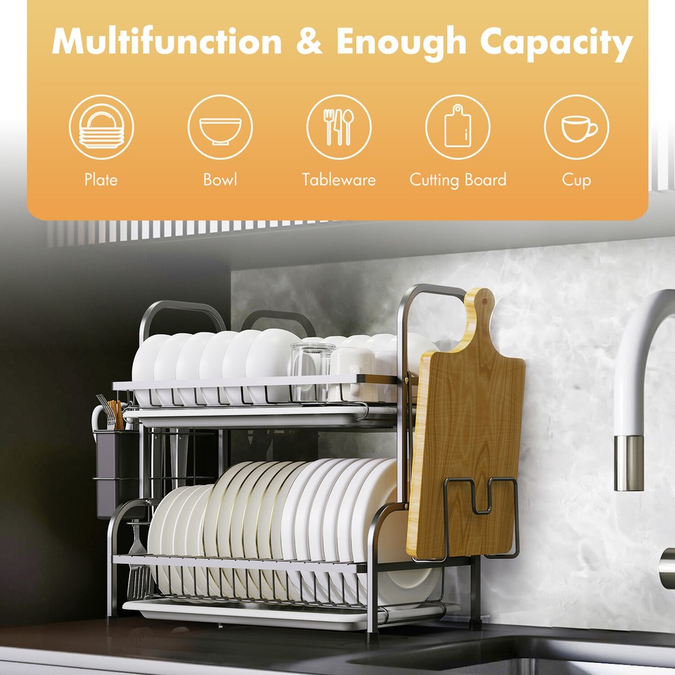 Kitchen Dish Cup Drying Rack Utensil Drainer Dryer Tray Cutlery Holder ...