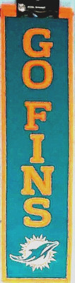 Miami Dolphins Embroidered Wool Slogan Banner "Go Fins" With Dowel/Cord ...