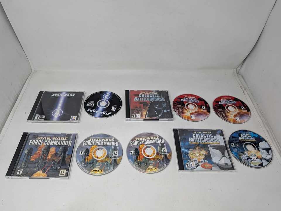 Vintage Star Wars PC Game Lot Galactic Battlegrounds Jedi Knight X Wing ...