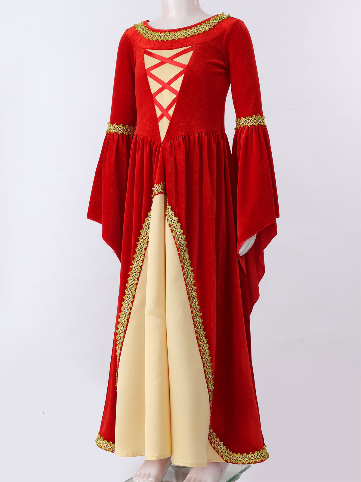 Kids Girls Medieval Costume Flared Sleeve Renaissance Dress Royal ...