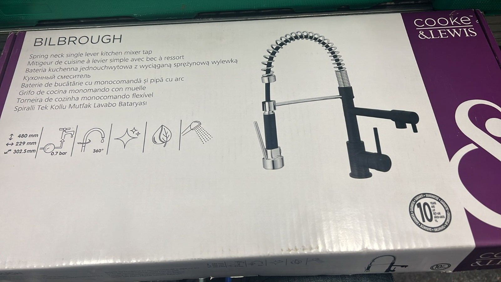 Cooke & Lewis Bilbrough Black Kitchen Side lever spring neck Tap ...