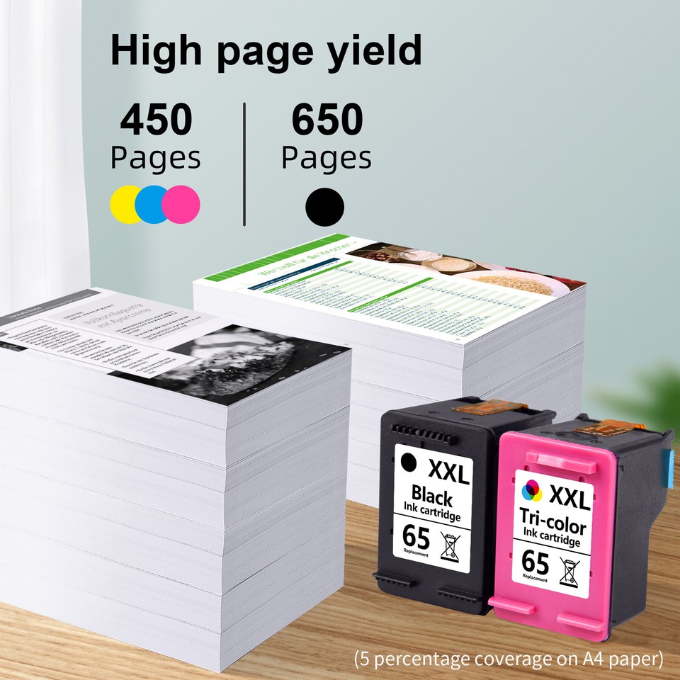 XXL 65XL Ink Cartridges Replacement for HP Ink 65 XL Black Color Combo ...