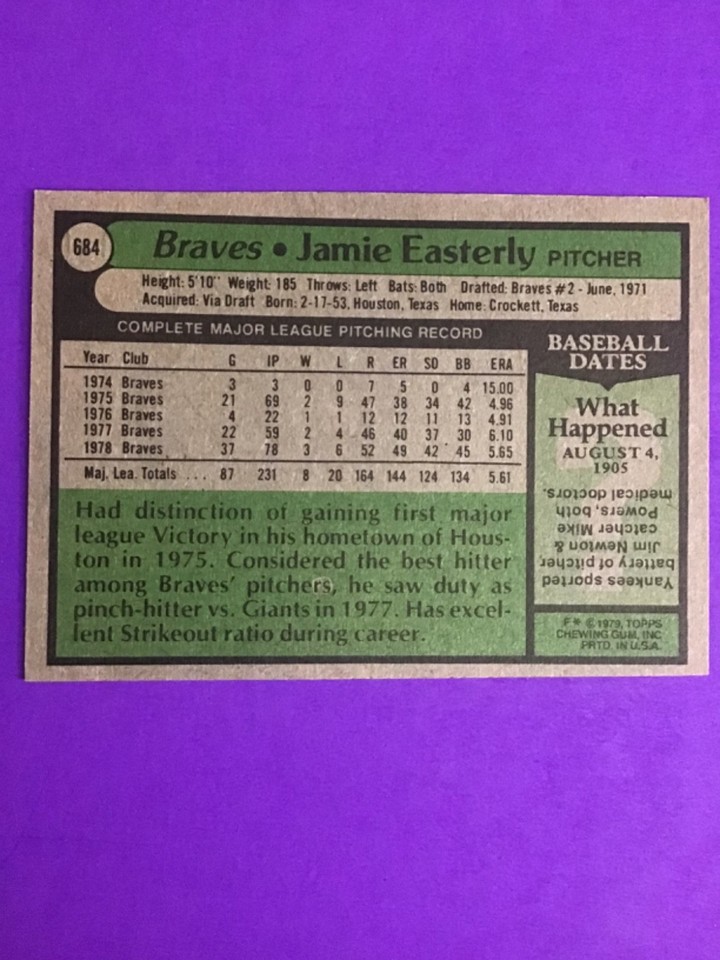 1979 TOPPS BASEBALL SET BREAK CARD # 684 Jamie Easterly | eBay
