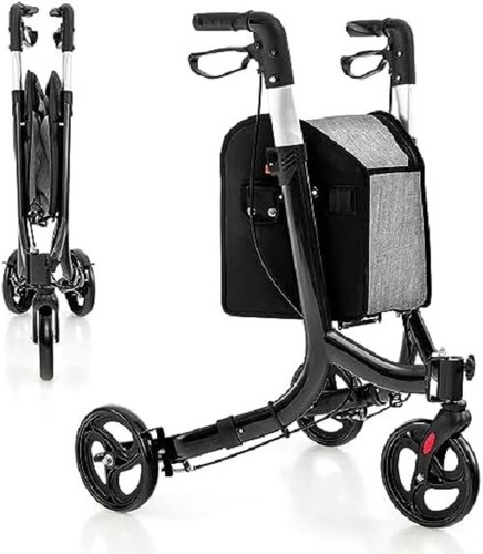 3 Wheel Folding Rollator, Lightweight Aluminium Mobility Walker with ...