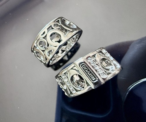 Designer Coach Rings Set Of Two Rhinestone And Open Metal Work C | eBay