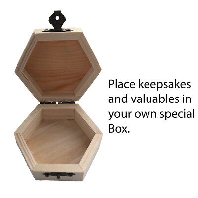 Wooden Hexagon Jewellery Box storage DIY craft box memory plain ...