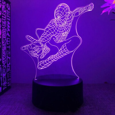 3D Spiderman Lamp 7 Colour Change LED Night Light Bedroom Desk Lamp ...