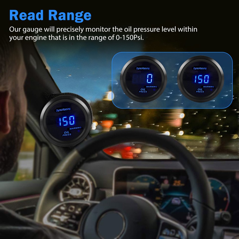 Universal 2" 52mm Digital LED Electronic Oil Pressure Gauge + Sensor ...