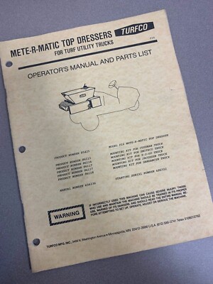TurfCo Mete-R-Matic Top Dresser Parts Manual Service Cushman Toro ...