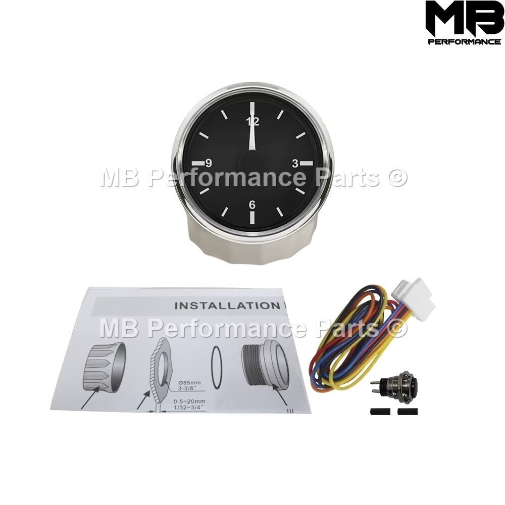 52mm Analogue 12v Clock Gauge Any Car Petrol Diesel Van - Black Face ...
