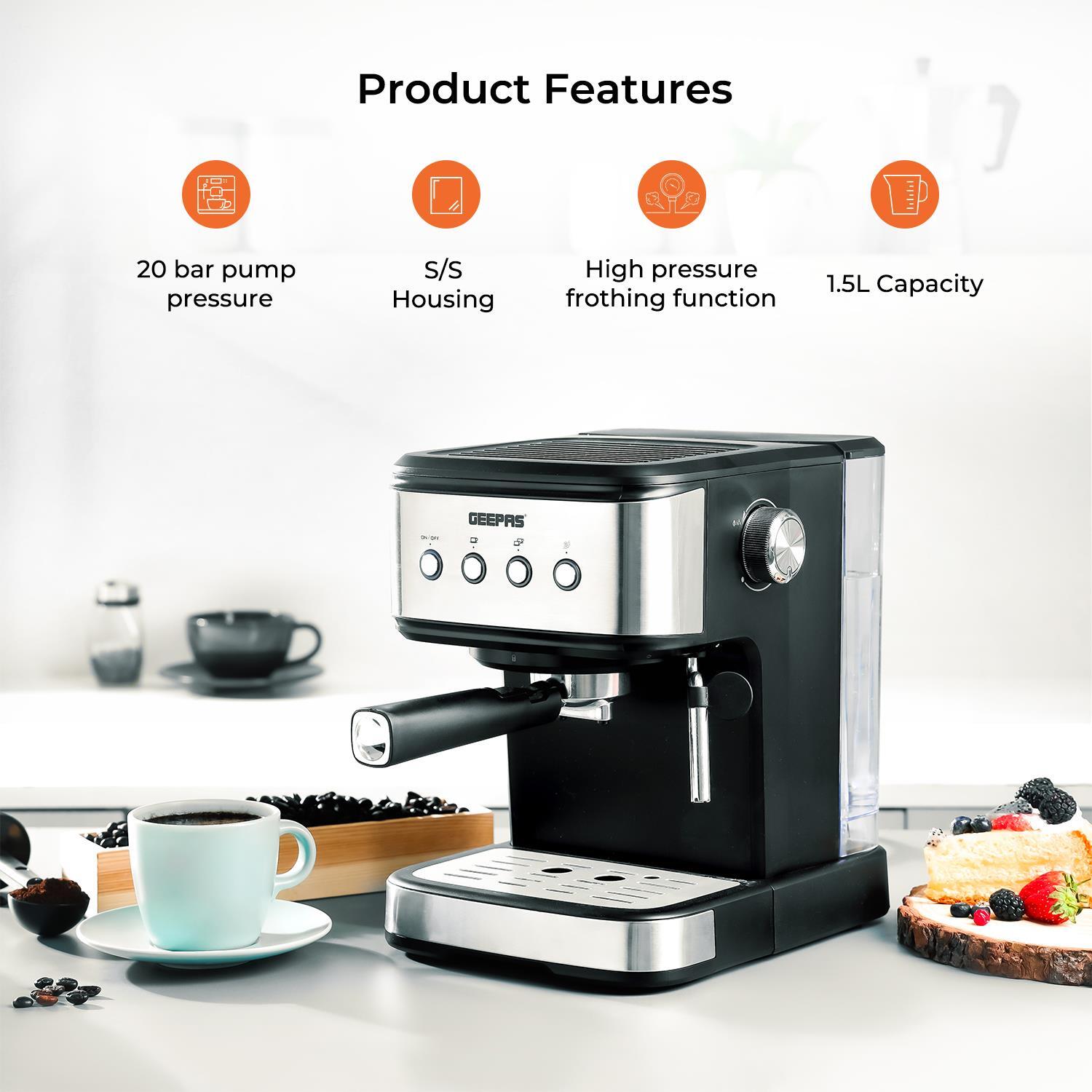 GEEPAS 15 Bar Espresso Cappuccino Coffee Machine & 200W Coffee Grinder ...