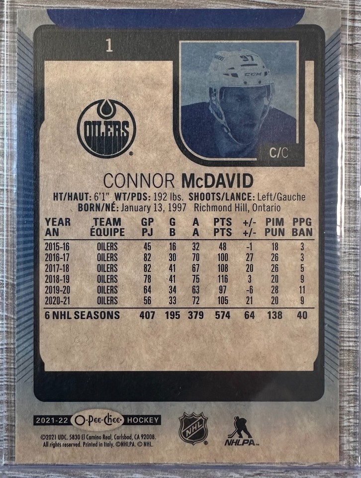 2021-22 OPC O-PEE-CHEE HOCKEY CONNOR McDAVID BLUE BORDER SP #1 EDMONTON ...
