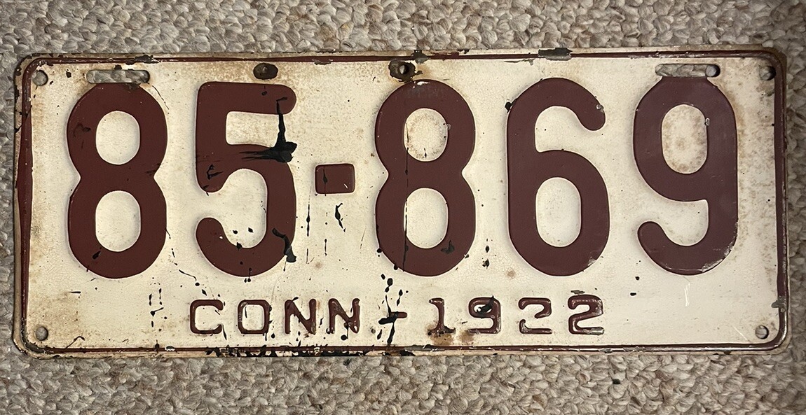 1922 Connecticut Vintage License Plate 85-869 Brown/White 15"x6 ...