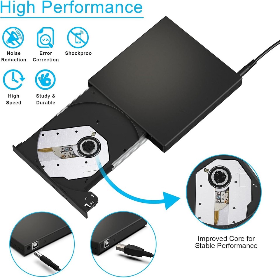 USB External DVD CD Hard Disc Burner Player Reader Optical Drive for PC ...