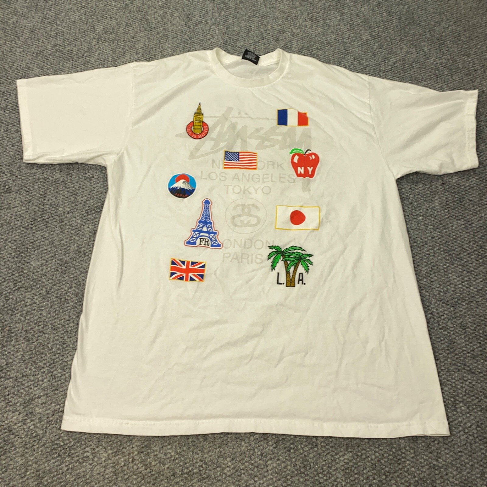 Stussy World Tour Flags Tee Mens XXL White Short Slee… - Gem