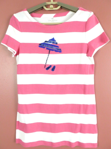 TB10602- TALBOTS Women's 100% Pima Cotton Top Short Sleeve Beaded ...