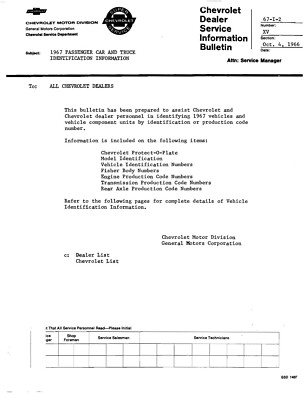 Dealer Decoder 1967 Chevy II Corvette Impala Bel Air Chevelle Nova ...