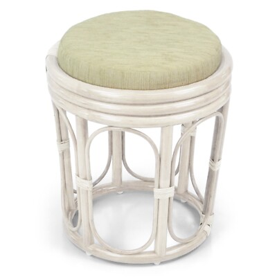 Handmade Round Stool Pier Rattan Wicker w/ Cushion Plant Stand, White ...