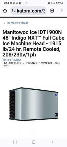 Manitowoc 48" 1900 lbs ice full size cube machine remote OPEN BOX ...