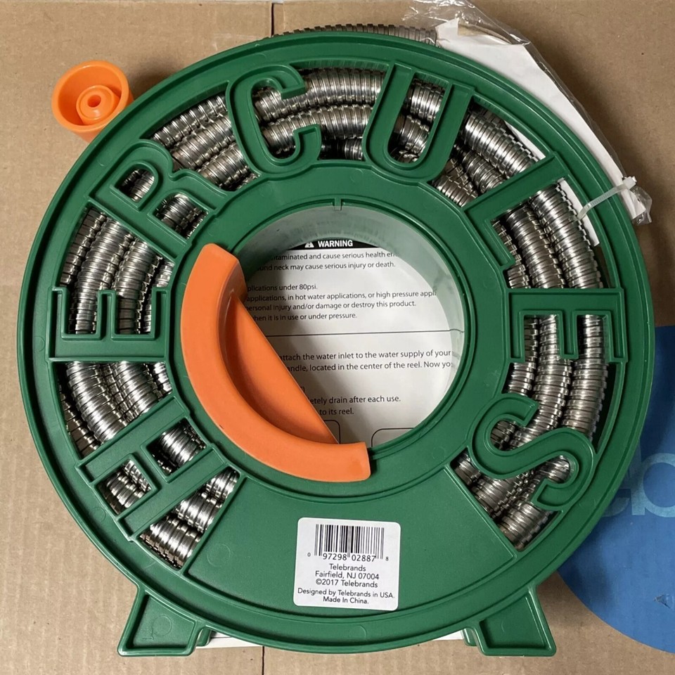 2 X Hercules Metal Garden Hose 25 Ft STAINLESS STEEL Water + WIND-UP ...