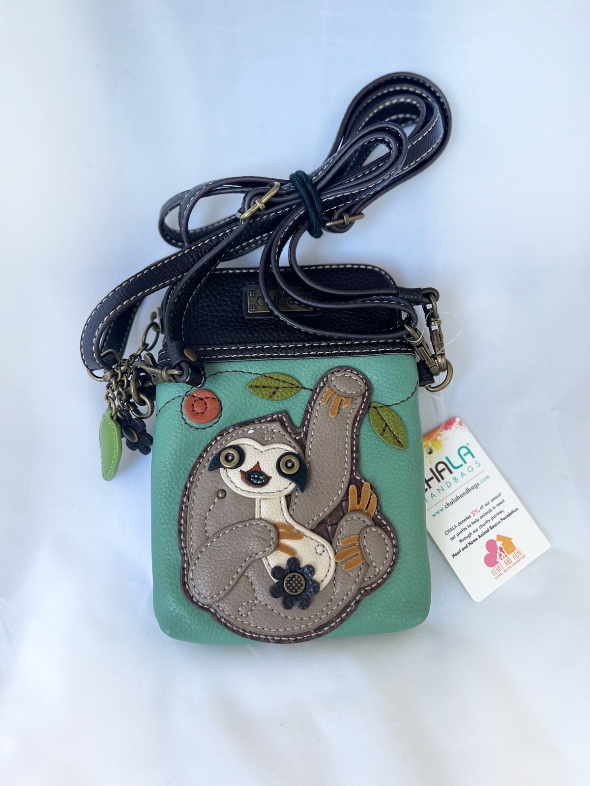 NWT Chala Sloth Cell Phone Crossbody Purse Adjustable Strap Teal ...