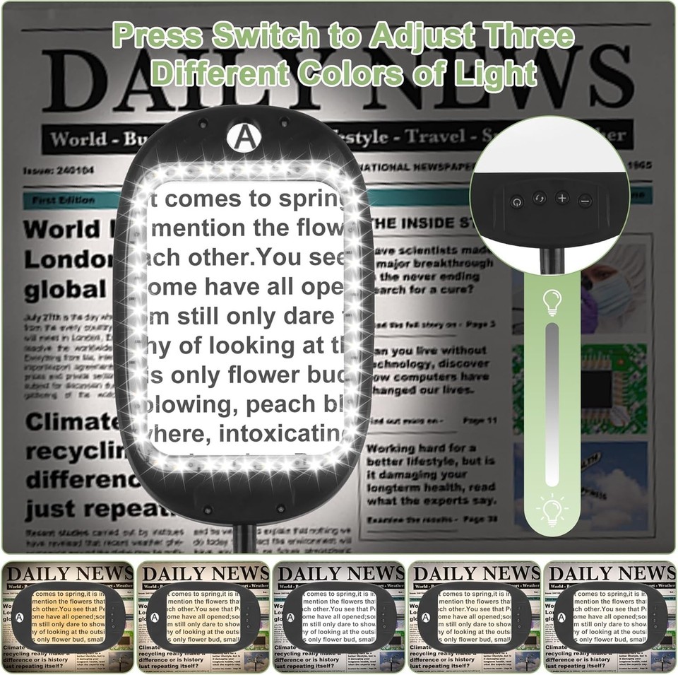 10x Magnifying Glass with Light & Floor Standing, 45 LEDs Desk Lamp, 5 ...