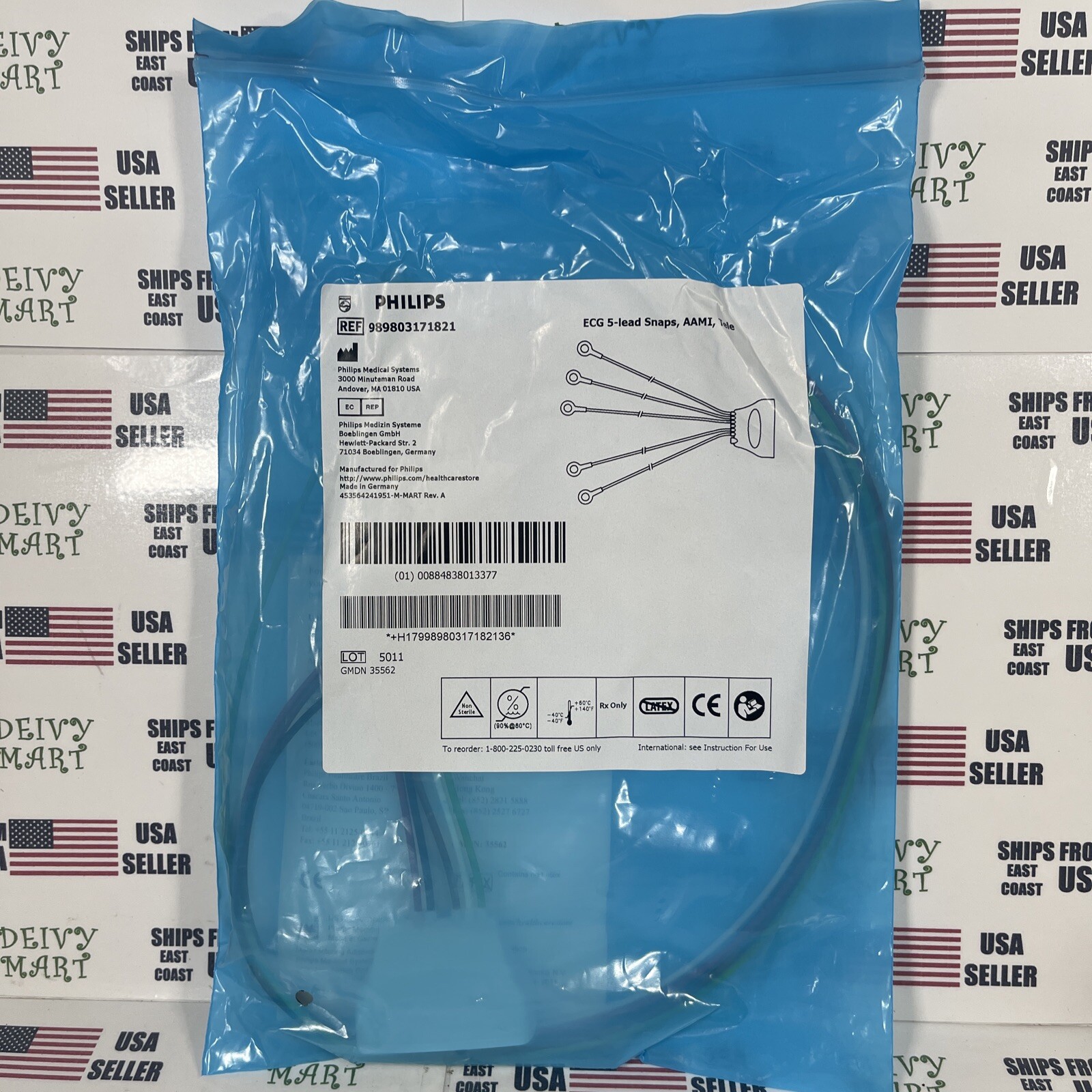 Philips – 989803171821 ECG 5-lead Snaps, AAMI, Tele Cable – New – La ...