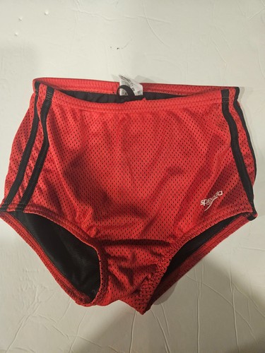 JOCK VINTAGE SPEEDO SWIM TEAM COLLEGE 26 RED MESH LIN… - Gem