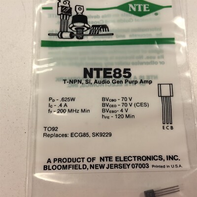 (6) NTE NTE85 Silicon NPN Transistor General Purpose Amplifier TO-92 - Lot of 6 | eBay
