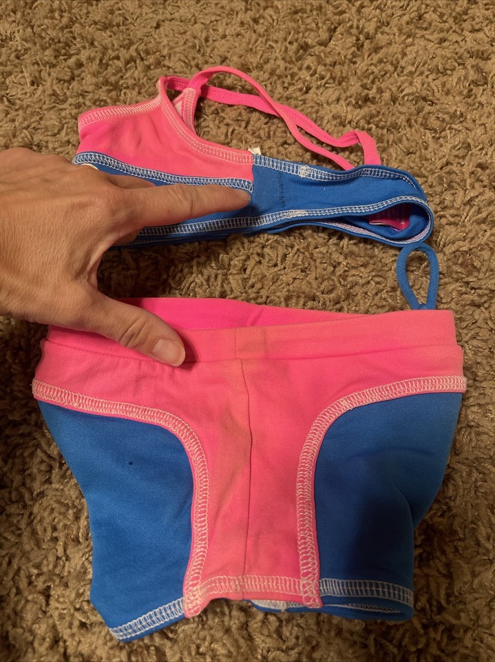 VTG 2001 BARBIE ZONE girls size 4 swimsuit Bikini Neon Pink Blue Mattel ...