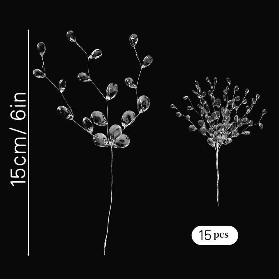 15 PCS Acrylic Crystal Flower Branches Clear Artificial Bead Drop ...