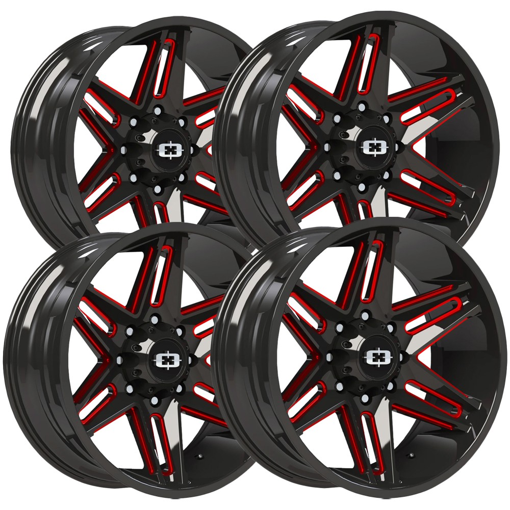 (Set of 4) Vision 363 Razor 20x12 8x6.5" -51mm Black/Red Wheels Rims 20 ...