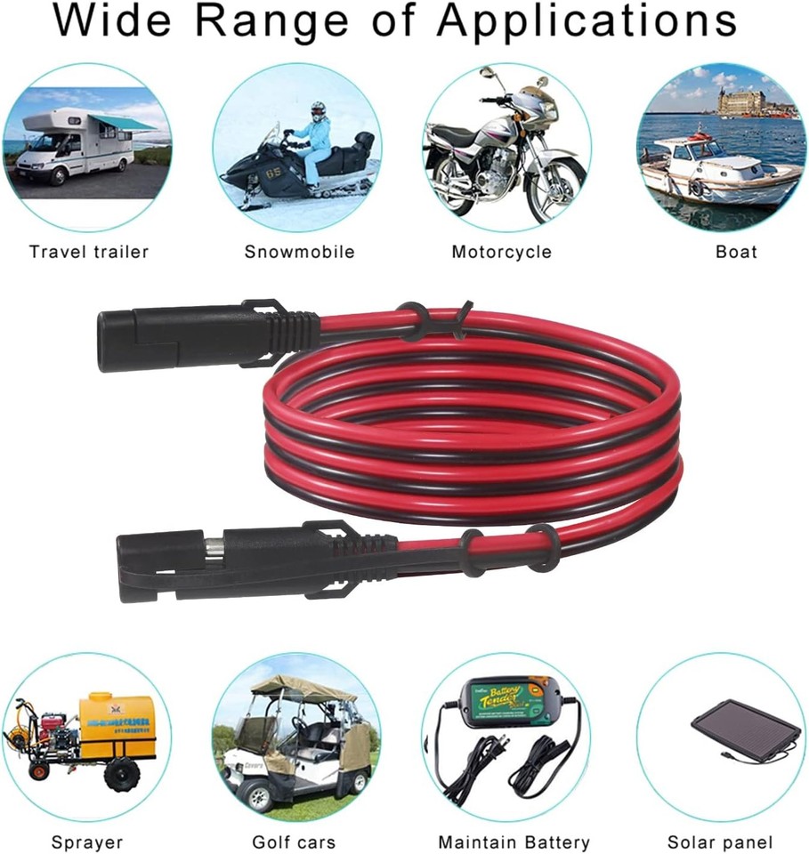 SAE 16AWG Heavy Duty 6FT Battery Charger Extension Cord with Quick ...