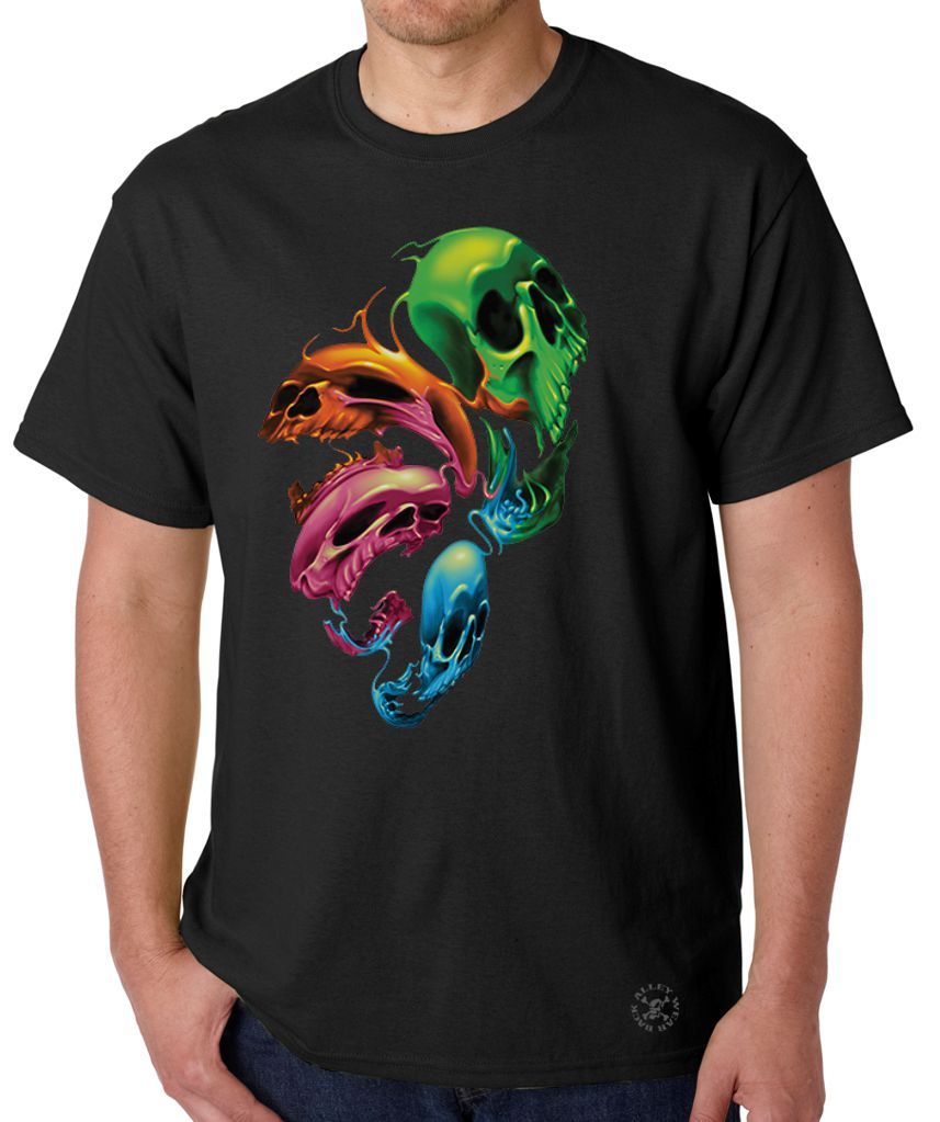 DISTORTED SKULLS T-SHIRT ~ Melting Skull Tee ~ Warped Neon | eBay
