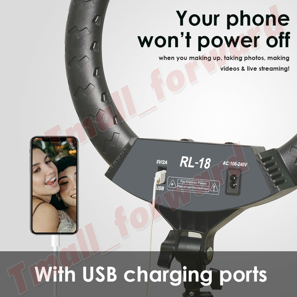 18'' Dimmable LED Ring Light 80W 6500K Diffuser Stand Make Up Beauty ...