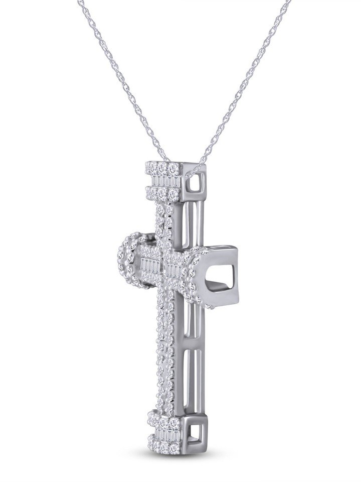 2ct Natural Diamond Cross Pendant 18" Necklace 10K Solid White Gold | eBay