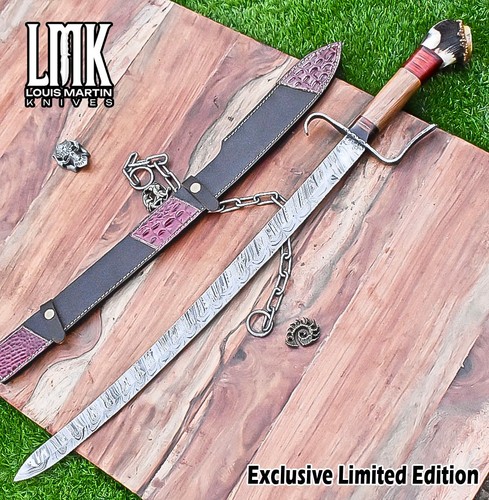 LMK Hand Crafted Twist Damascus Sword Crown Antler Closeout Damascus ...