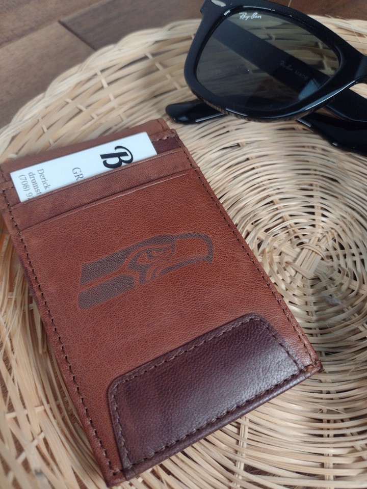 Seattle Seahawks Men's Leather Wallet - Brown Front Pocket Wallet - NFL ...