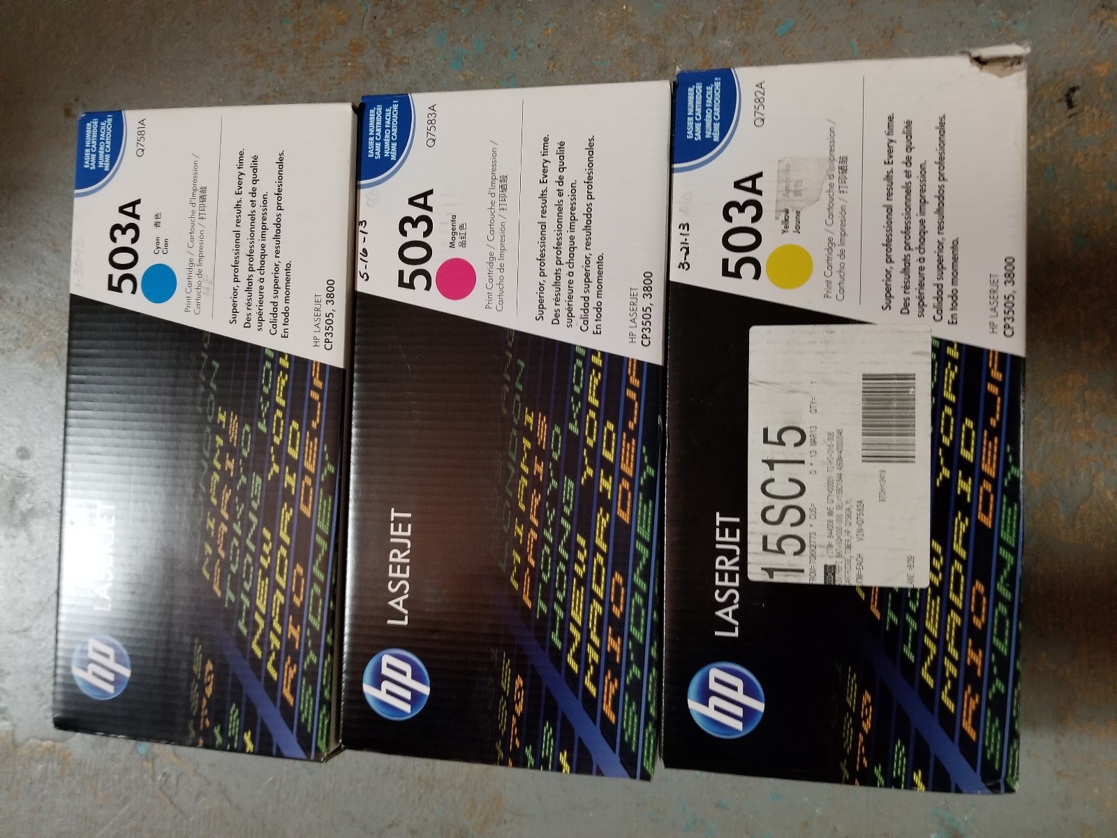 Lot of 3 NEW Genuine HP 503A Toner Cartridges Q7581A Q7582A Q7583A | eBay
