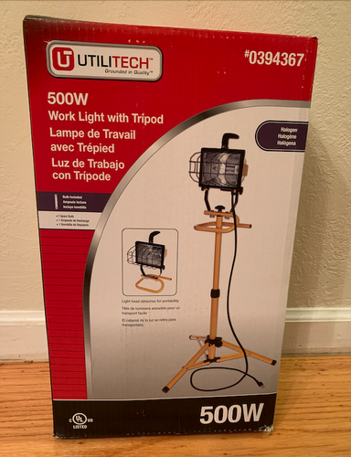 NEW Utilitech Model #0394367 Halogen 500W Work Light With Tripod 6 ...